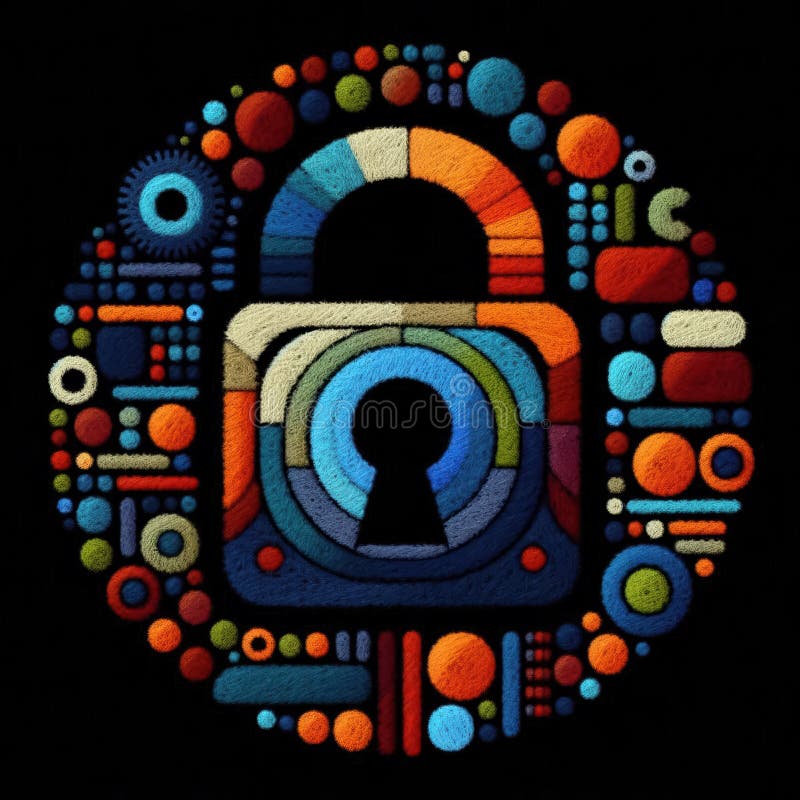 Felt Art Patchwork, Secure Data Lock Symbol, Representing the Ongoing ...