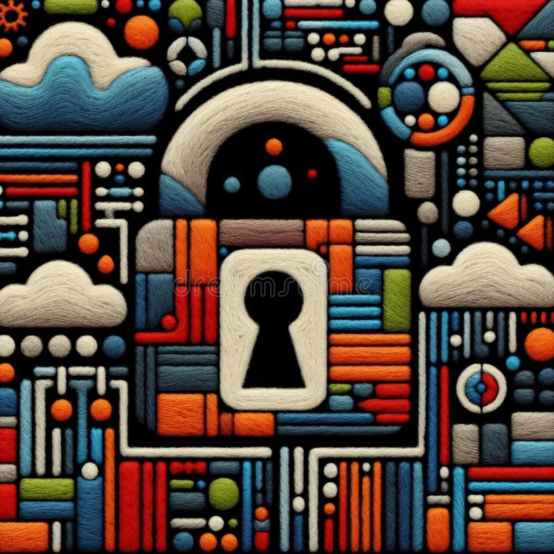 Felt Art Patchwork, Secure Data Lock Symbol, Representing the Ongoing ...
