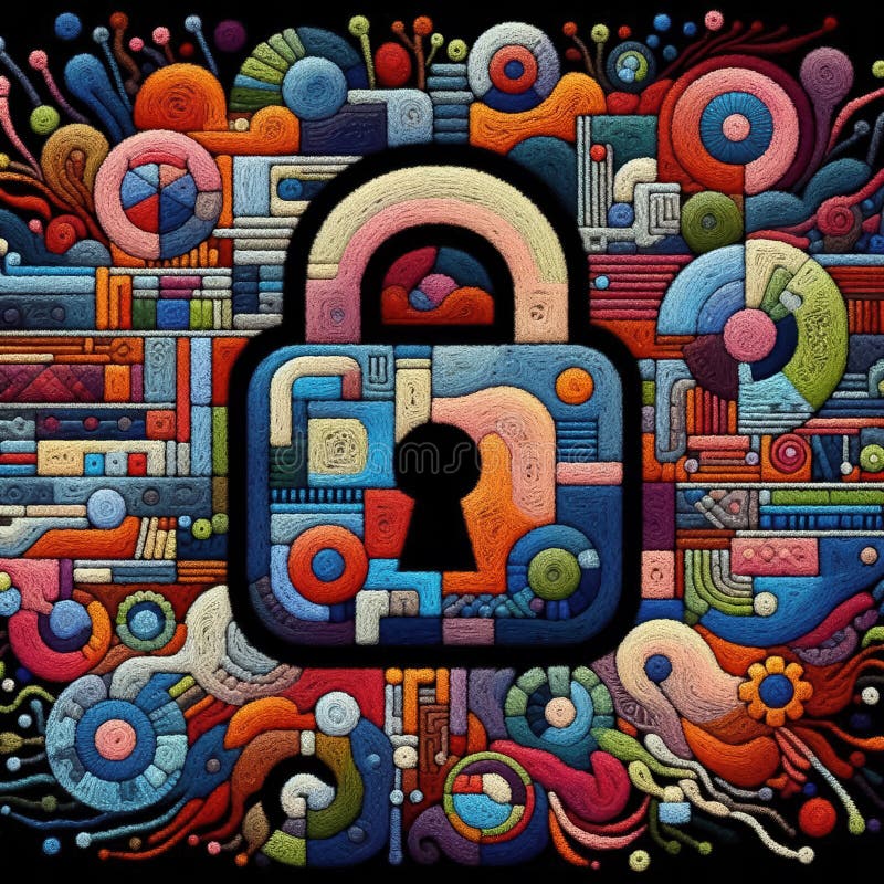 Felt Art Patchwork, Secure Data Lock Symbol, Representing the Ongoing ...
