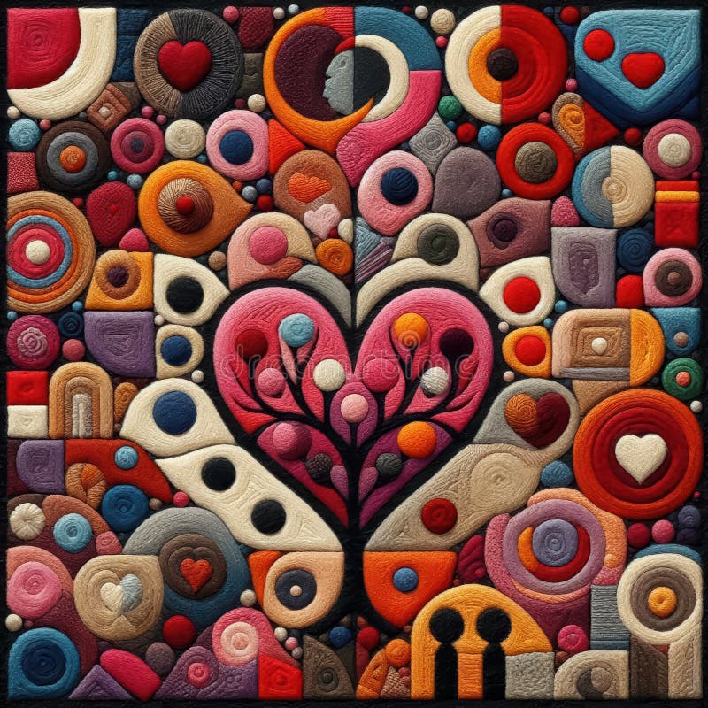 Felt Art Patchwork, Valentine S Day Concept Stock Illustration - Illustration of multicolored ...