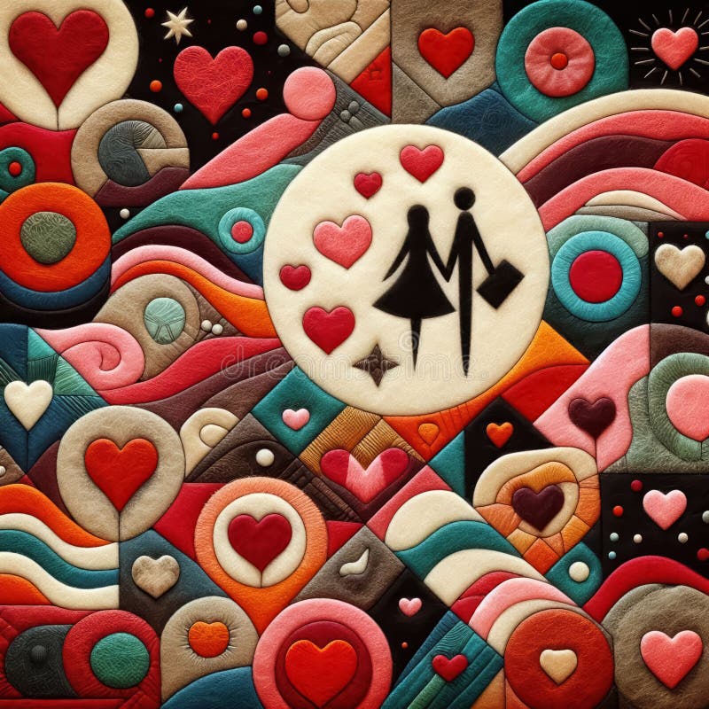 Felt Art Patchwork, Valentine S Day Concept Stock Illustration - Illustration of heart ...