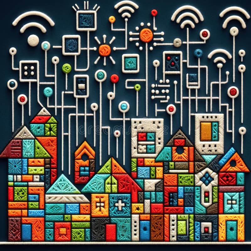 Felt Art Patchwork, Wi-Fi Smart City or Network, Building Automation ...