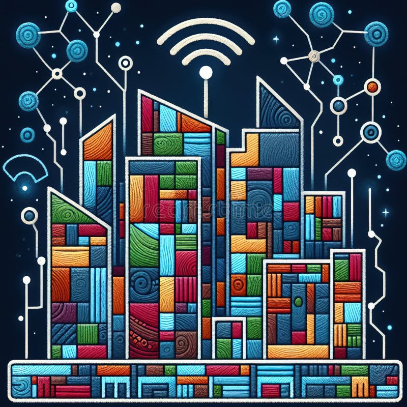 Felt Art Patchwork, Wi-Fi Smart City or Network, Building Automation ...