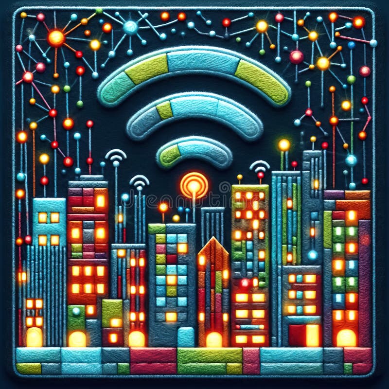 Felt Art Patchwork, Wi-Fi Smart City or Network, Building Automation ...