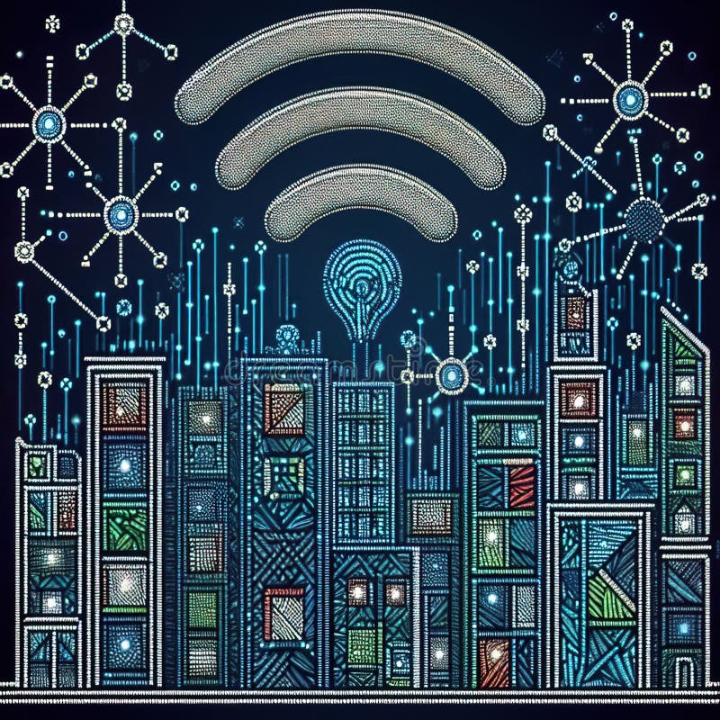 Felt Art Patchwork, Wi-Fi Smart City or Network, Building Automation ...