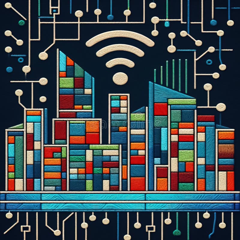 Felt Art Patchwork, Wi-Fi Smart City or Network, Building Automation ...