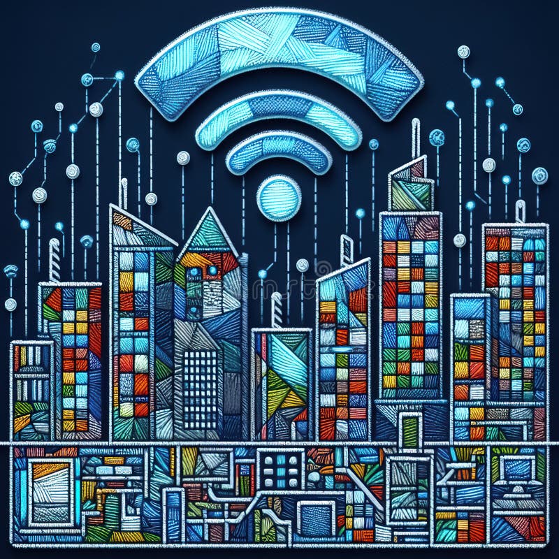 Felt Art Patchwork, Wi-Fi Smart City or Network, Building Automation ...