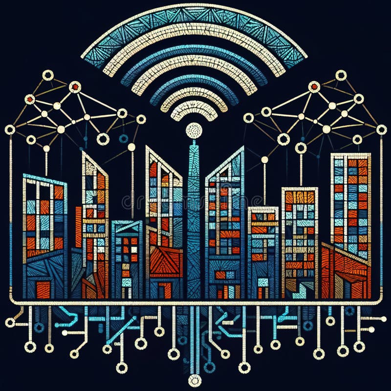 Felt Art Patchwork, Wi-Fi Smart City or Network, Building Automation ...