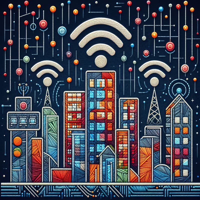 Felt Art Patchwork, Wi-Fi Smart City or Network, Building Automation ...