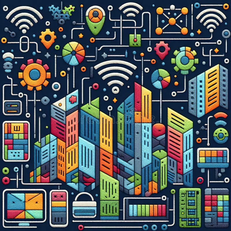 Felt Art Patchwork, Wi-Fi Smart City or Network, Building Automation ...