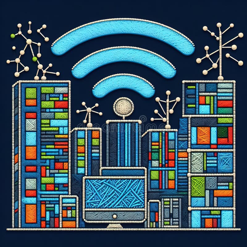 Felt Art Patchwork, Wi-Fi Smart City or Network, Building Automation ...