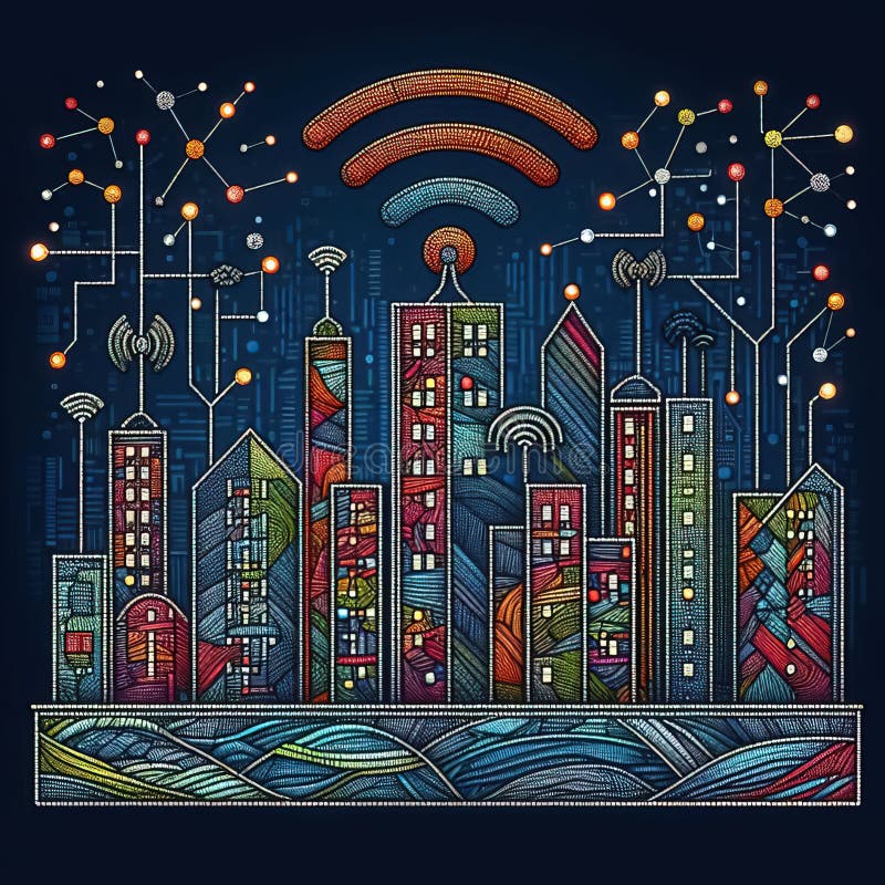 Felt Art Patchwork, Wi-Fi Smart City or Network, Building Automation ...