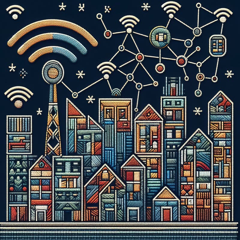 Felt Art Patchwork, Wi-Fi Smart City or Network, Building Automation ...