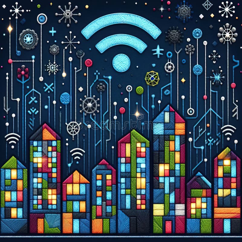 Felt Art Patchwork, Wi-Fi Smart City or Network, Building Automation ...