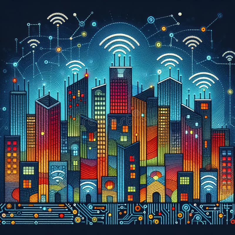 Felt Art Patchwork, Wi-Fi Smart City or Network, Building Automation ...