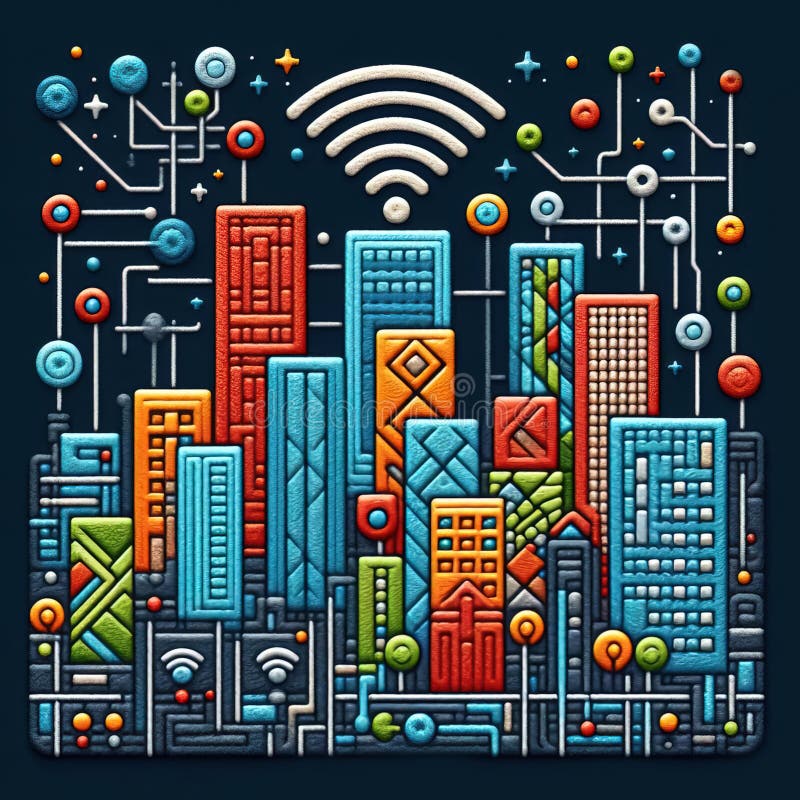 Felt Art Patchwork, Wi-Fi Smart City or Network, Building Automation ...