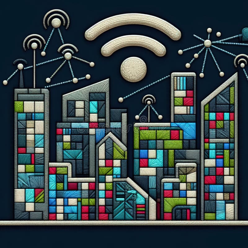 Felt Art Patchwork, Wi-Fi Smart City or Network, Building Automation ...