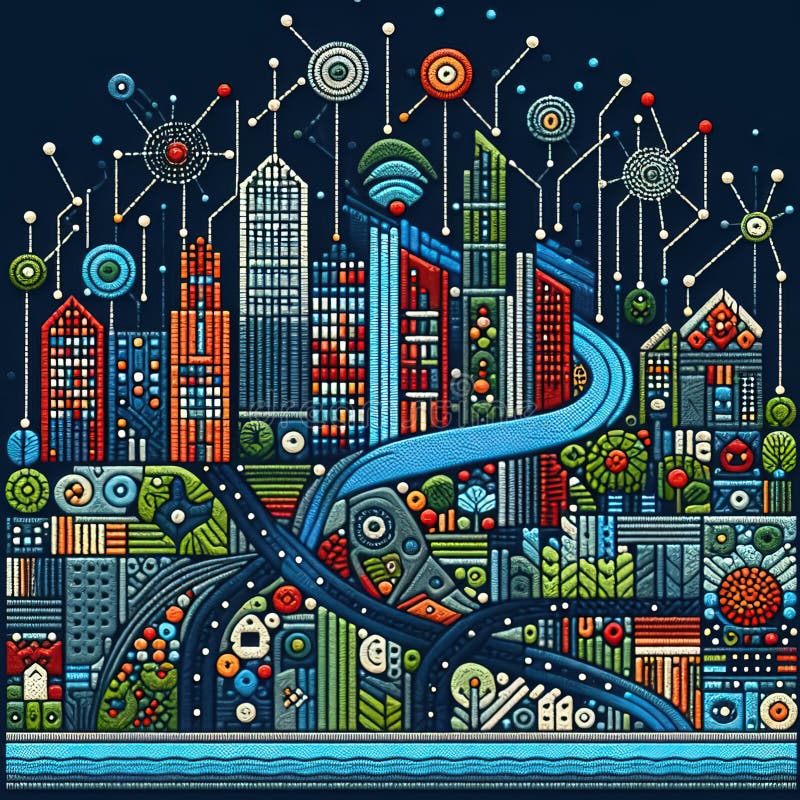 Felt Art Patchwork, Wi-Fi Smart City or Network, Building Automation ...