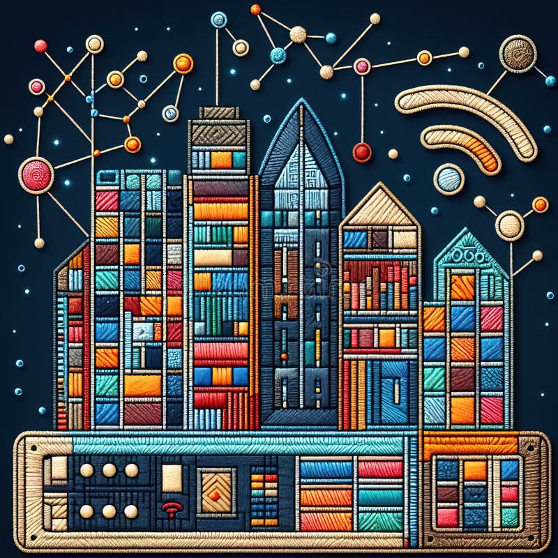 Felt Art Patchwork, Wi-Fi Smart City or Network, Building Automation ...