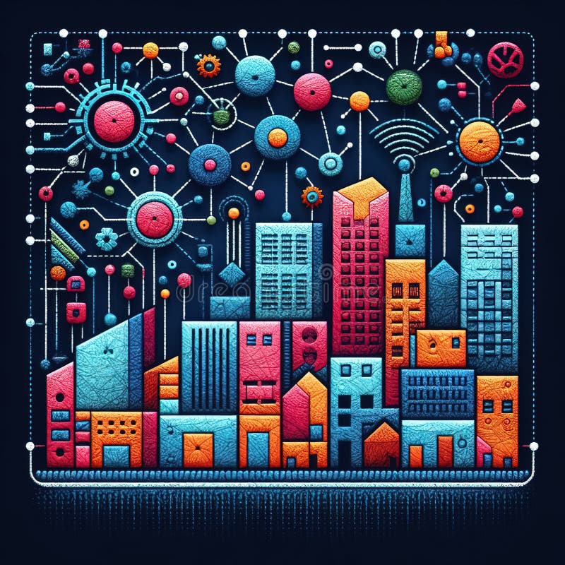 Felt Art Patchwork, Wi-Fi Smart City or Network, Building Automation ...