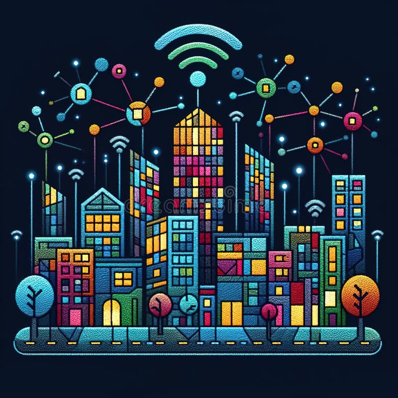 Felt Art Patchwork, Wi-Fi Smart City or Network, Building Automation ...