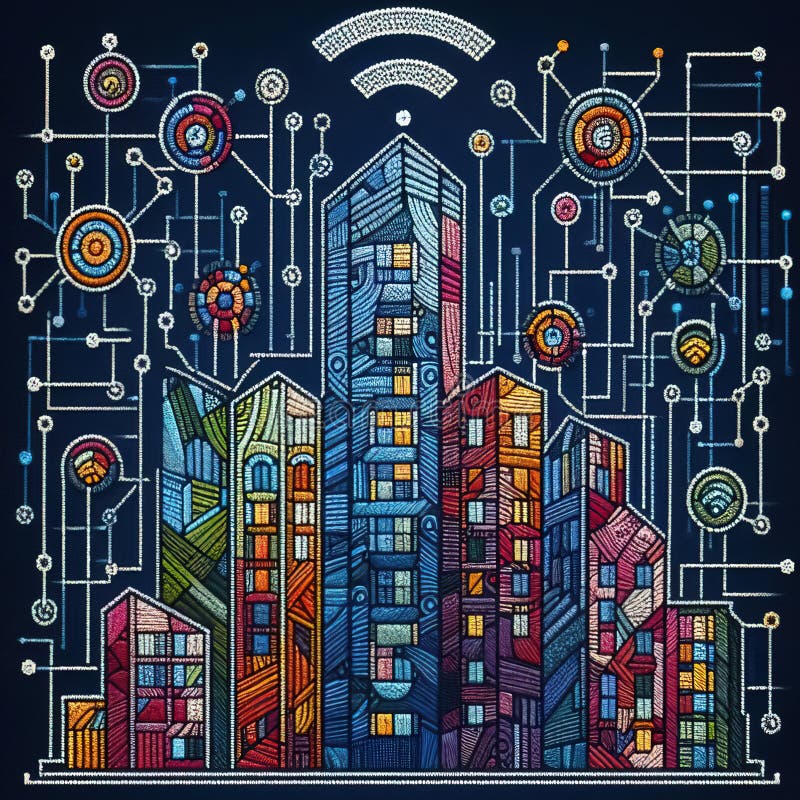 Felt Art Patchwork, Wi-Fi Smart City or Network, Building Automation ...