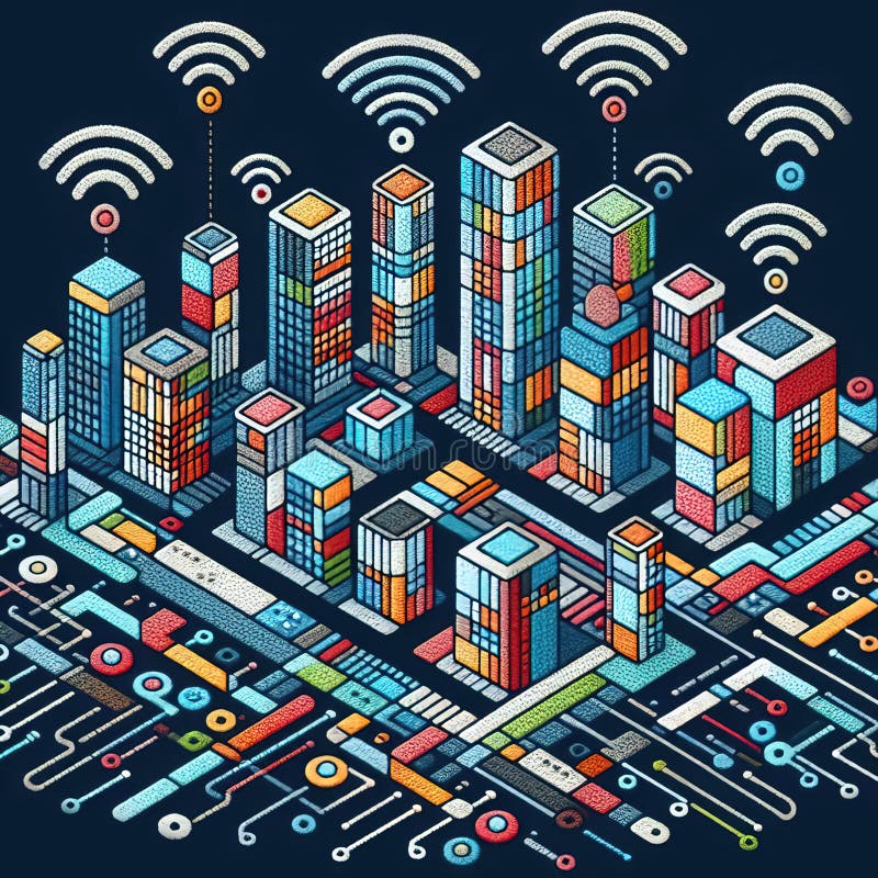 Felt Art Patchwork, Wi-Fi Smart City or Network, Building Automation ...