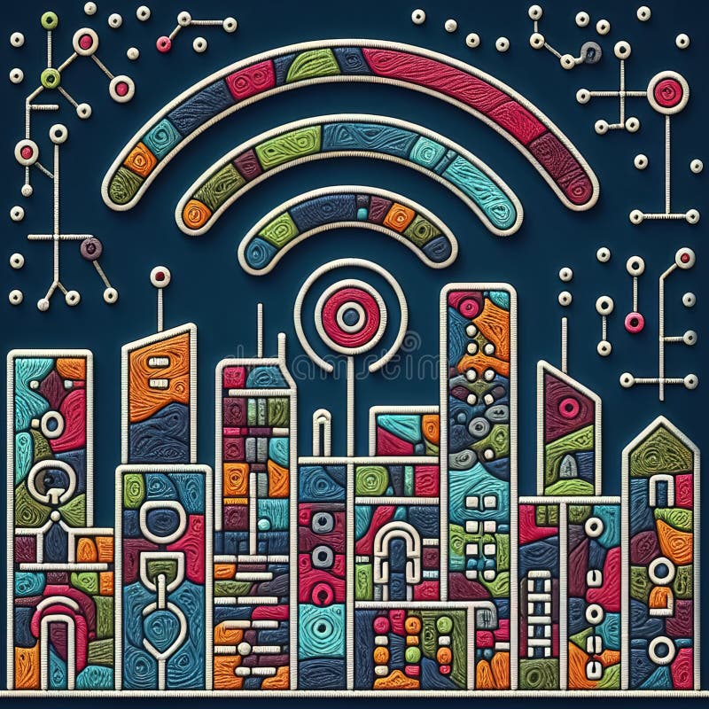 Felt Art Patchwork, Wi-Fi Smart City or Network, Building Automation ...