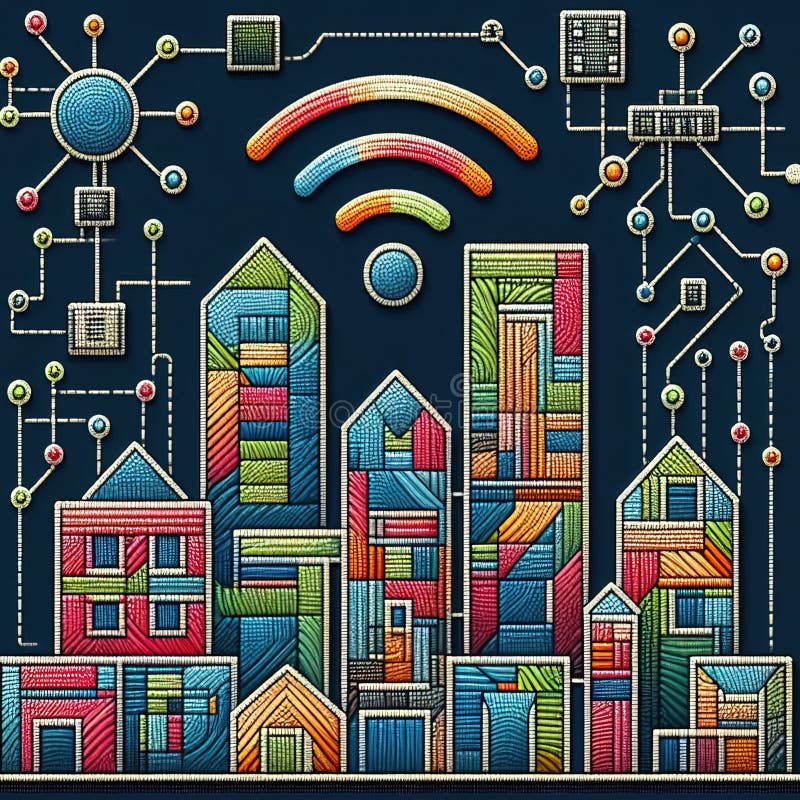 Felt Art Patchwork, Wi-Fi Smart City or Network, Building Automation ...