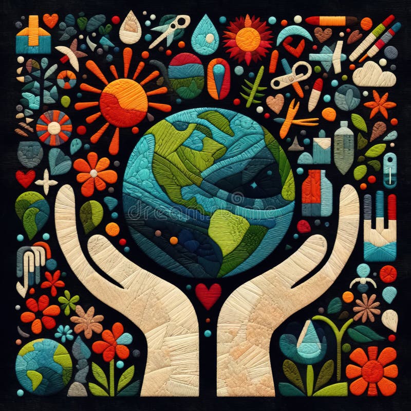 Felt Art Patchwork, World Health Day Concept, Our Planet, Our Health ...