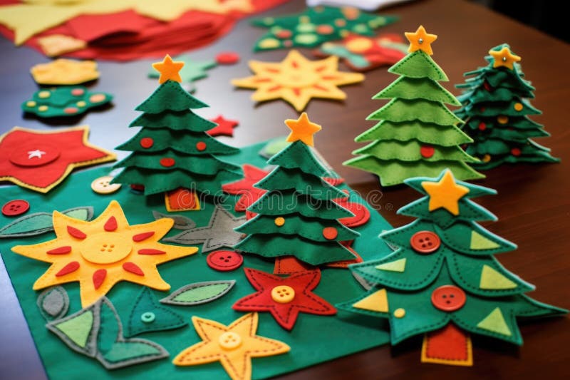 Felt Christmas Tree Cutouts Stitched Together on a Table Stock Photo ...