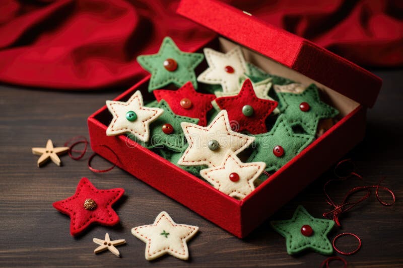 Felt Covered Box with Preserved Holiday Decorations Stock Photo - Image ...
