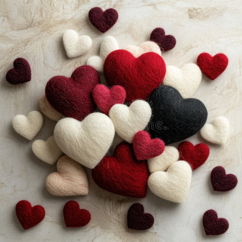 Felt 3D Valentine S Day Hearts on a Light-colored Background with ...