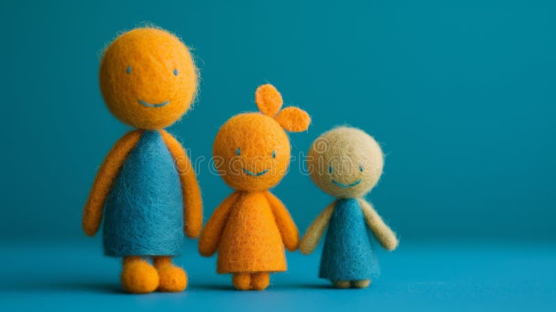 Felt Dolls of a Family on Blue Background Stock Image - Image of happy ...