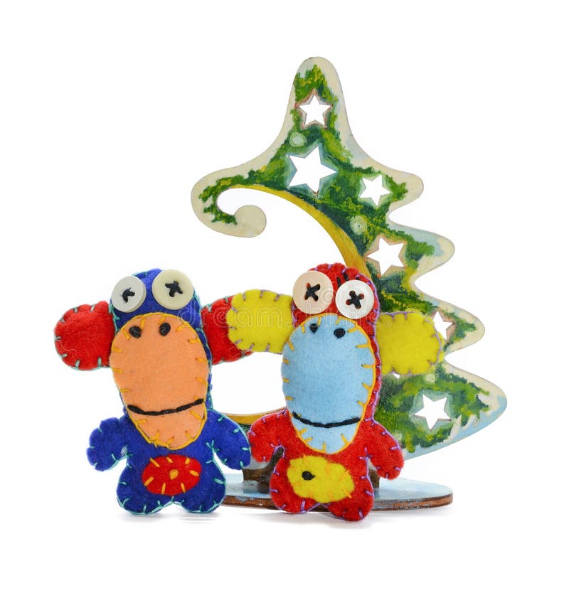 Felt Monkeys and Christmas Tree Stock Photo - Image of needlework, tree ...