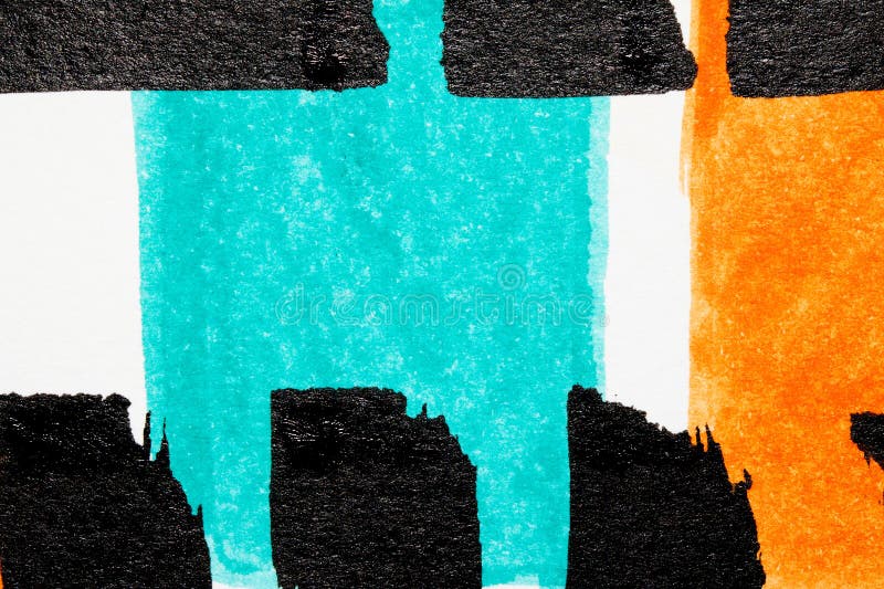 A Felt Pen Black Ink Lines and Paint Colours on a Abstract White ...
