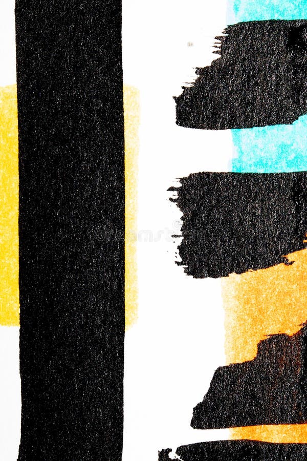 A Felt Pen Black Ink Lines and Paint Colours on a Abstract White ...