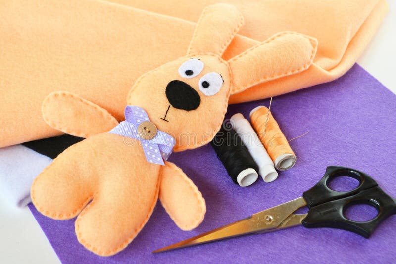 Felt Rabbit - How To Make Handmade Toy Stock Photo - Image of black ...