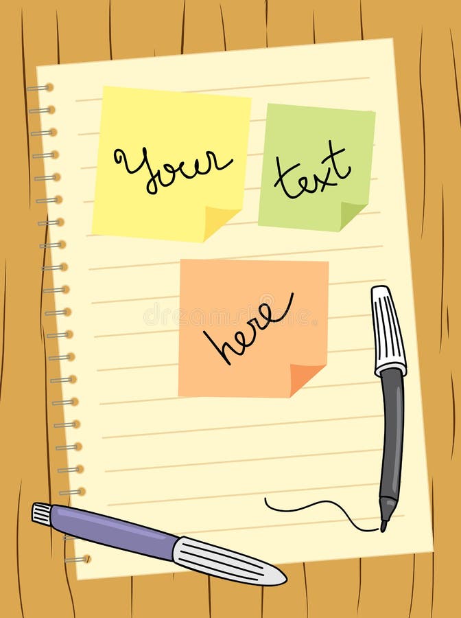 Felt-tip Pen and a Notepad with Stickers on a Table Stock Vector ...