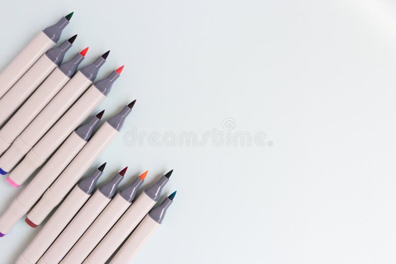 Felt Tip Pens on a Blue Background. Stock Image - Image of frame, write ...
