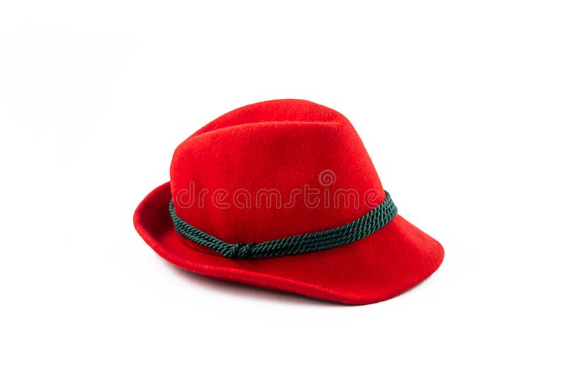 Felt Tyrolean Hat on White. Ocktoberfest Bavarian Red Hat Stock Image ...