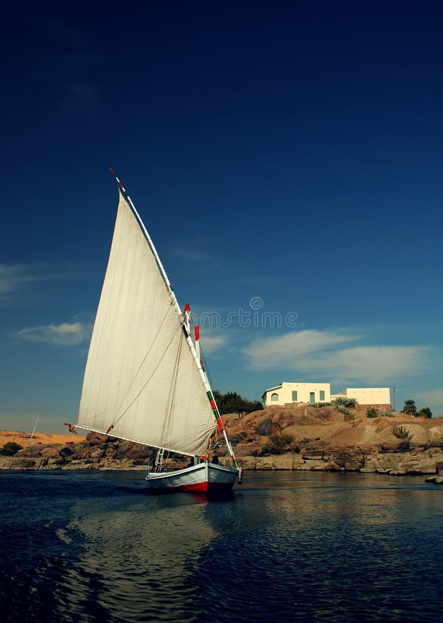 Felucca at Aswan stock photo. Image of sail, arbian, river - 1660444