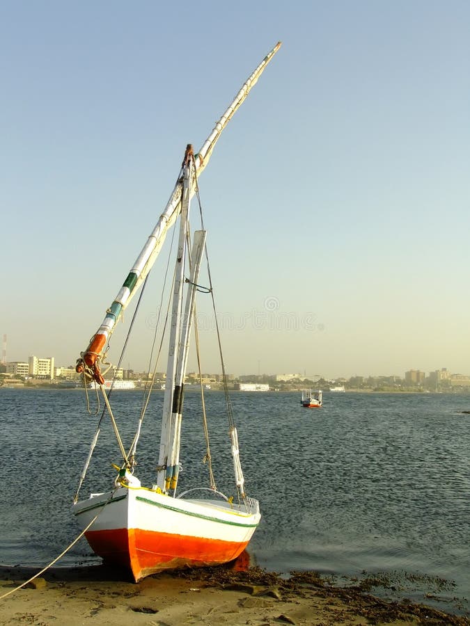 Felucca Boat on the Nile River Bank Stock Image - Image of sailboat ...
