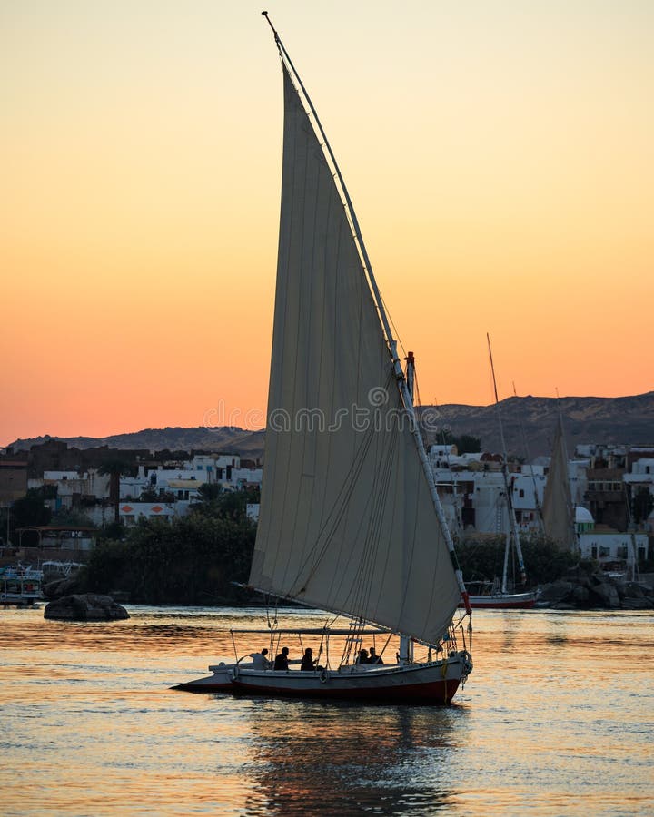 Felucca at Dusk on Nile River in Aswan - Egypt Editorial Photography ...