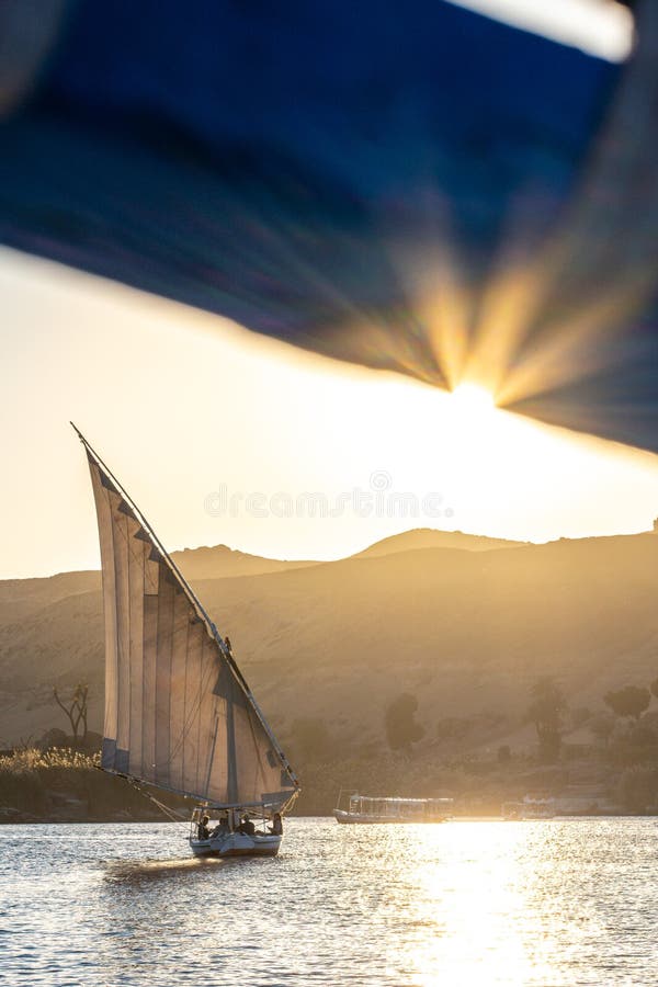 Felucca Sailboats on the Nile at Sunset Stock Image - Image of felucca ...