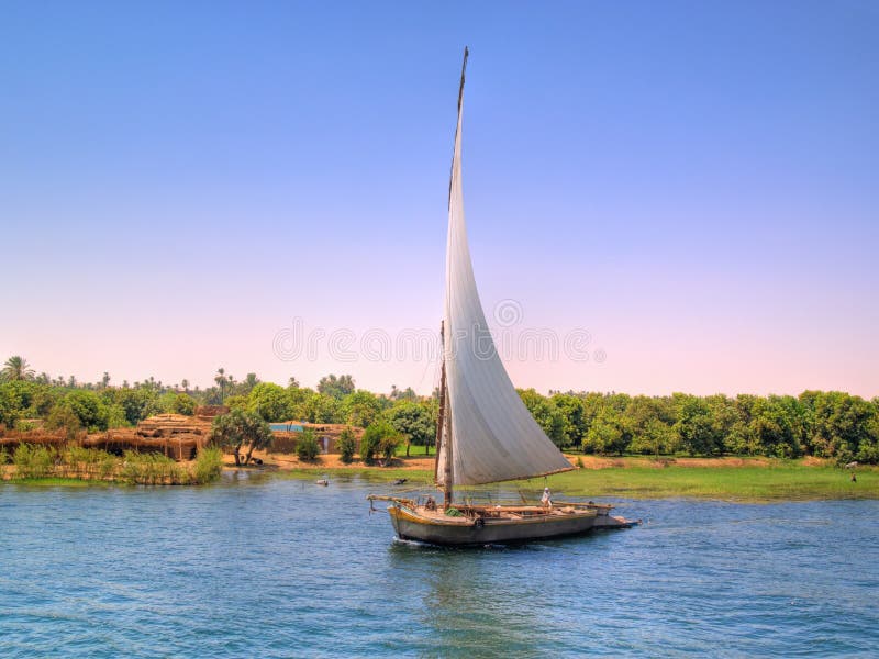 Feluka Sailing on Nile River. Egypt Stock Photo - Image of idyllic ...