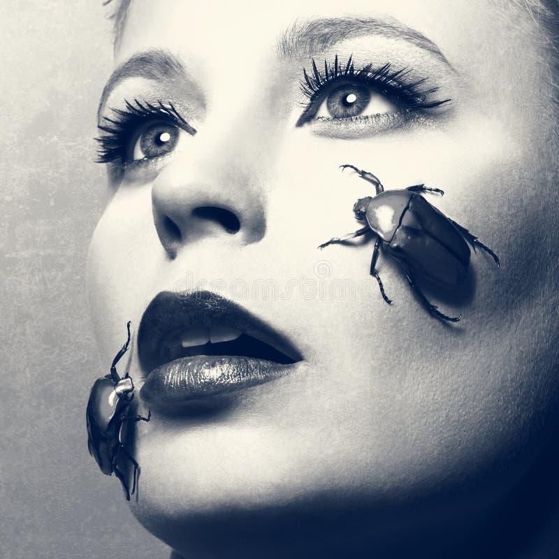 Femal face with bugs stock image. Image of woman, face - 32183621