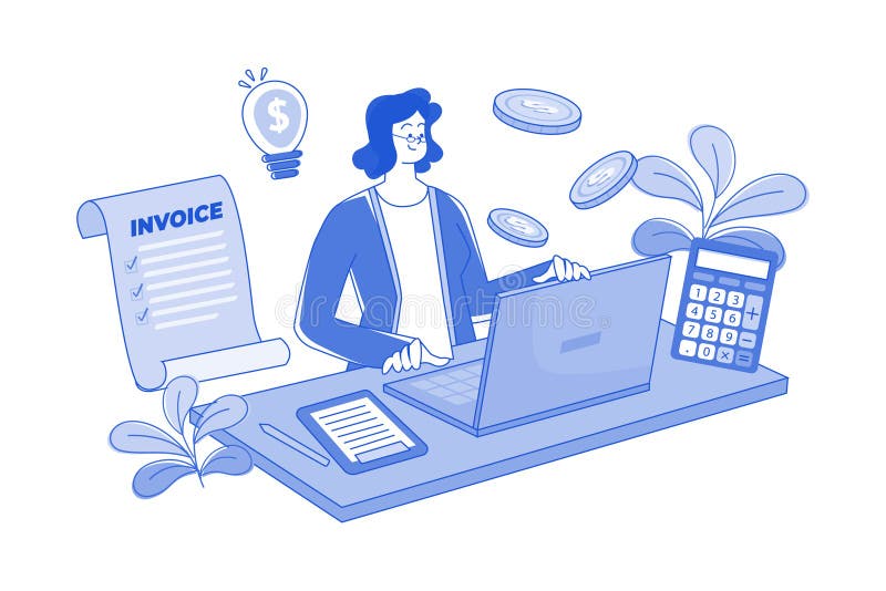 Female Accountant is Checking Invoices at Her Desk Stock Vector ...