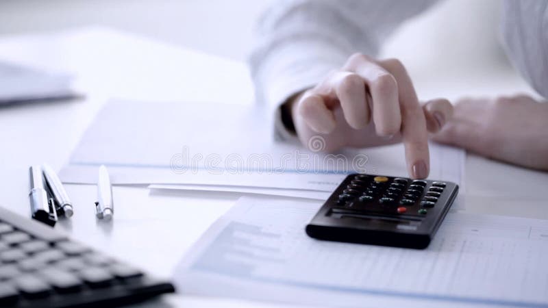 Female Accountant Calculate Numbers. Bookkeeper Calculate on Smart ...