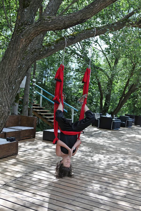 Female Aerial Acrobat Relaxing Stock Photo - Image of acrobatics ...